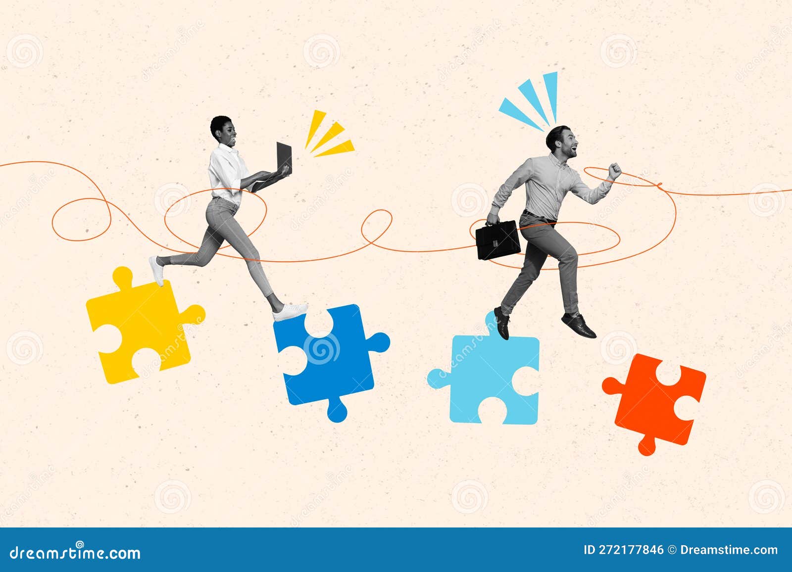 Creative Surreal Business Template Collage of Two Workers Planning ...