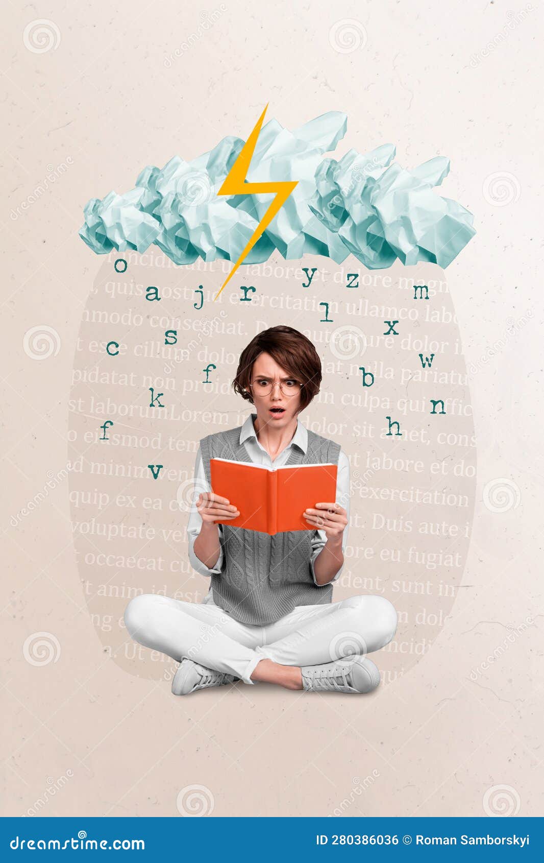 Creative Surreal Template Collage Of Lady Learner Study Reading ...