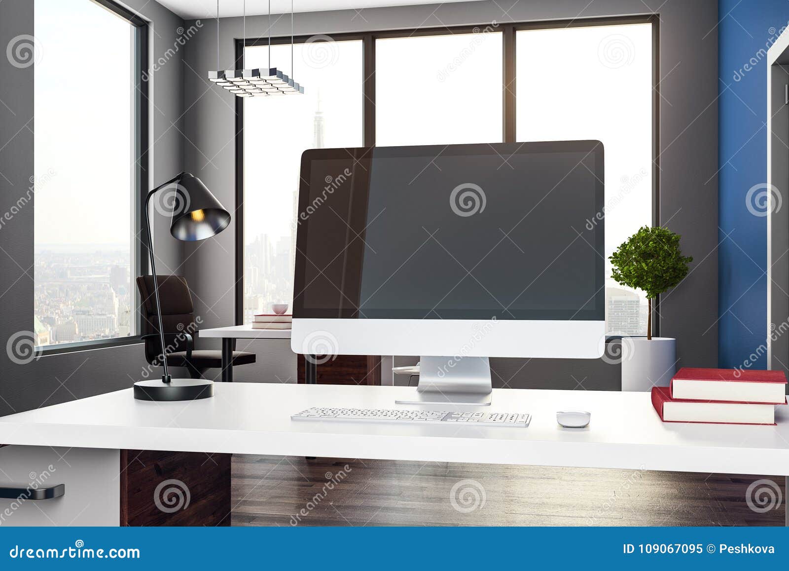 Creative Table with Empty Computer Stock Illustration - Illustration of ...