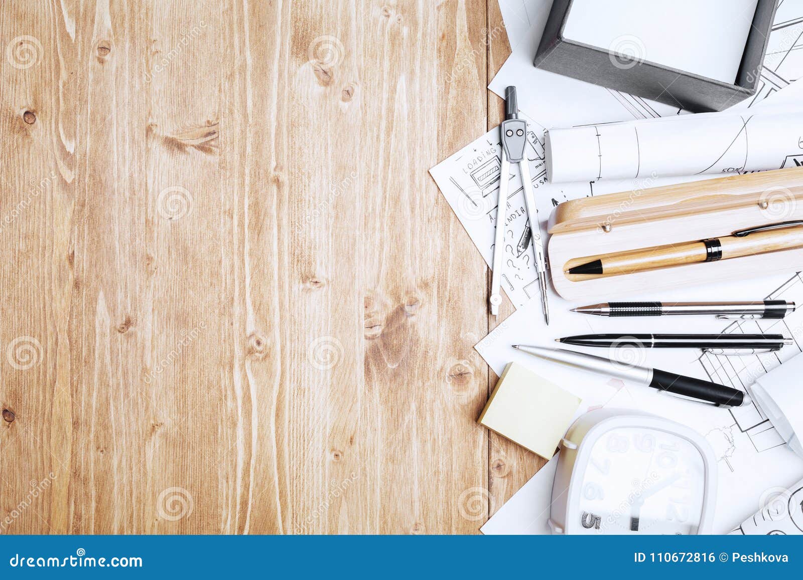 Creative Table with Objects Stock Photo - Image of architecture, clock ...