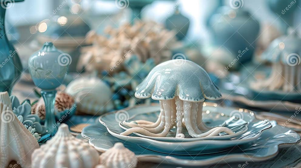 Creative Table Setting with Jellyfish-Inspired Dinnerware. Ceramic Set ...