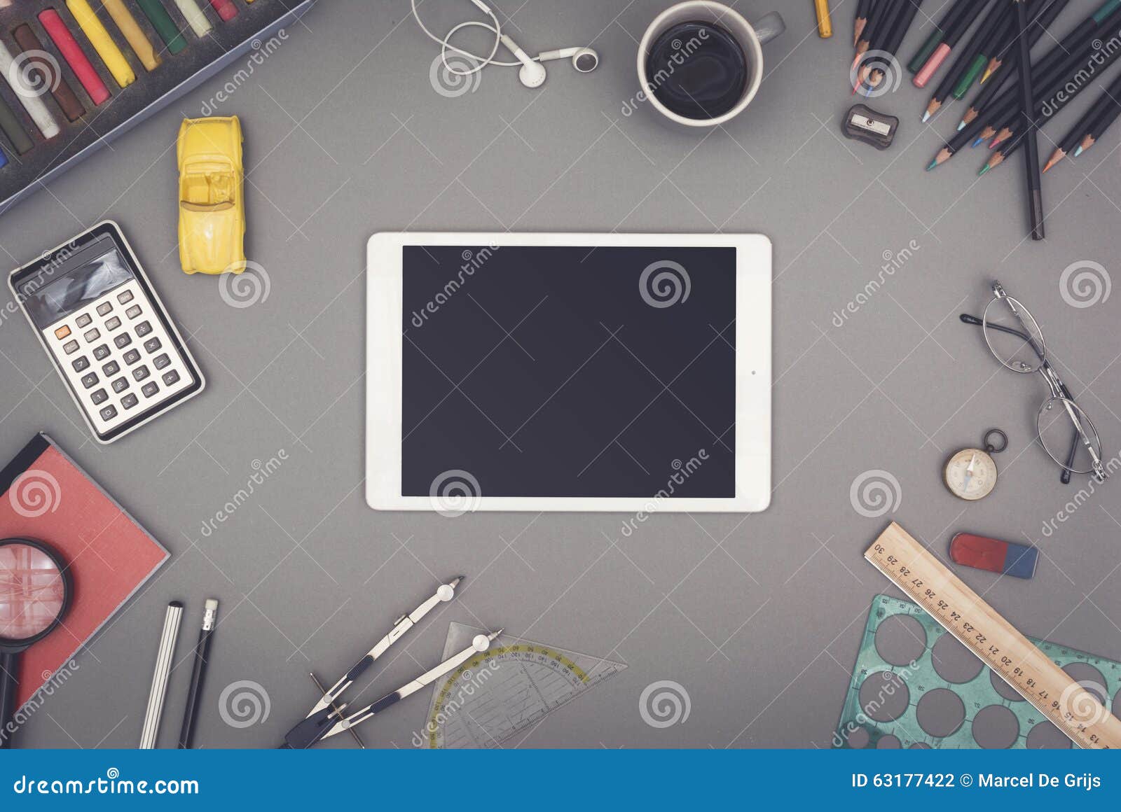 Tablet Header Image. Office Stuff, Workplace, Top View Royalty-Free ...