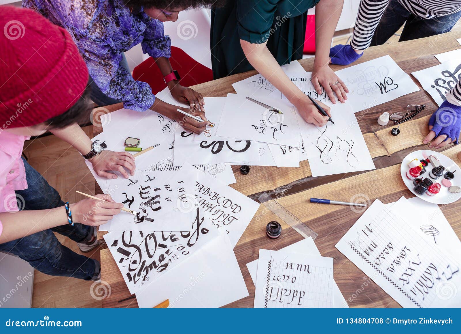 Creative Talented Art Students Studying New Painting Techniques Stock ...