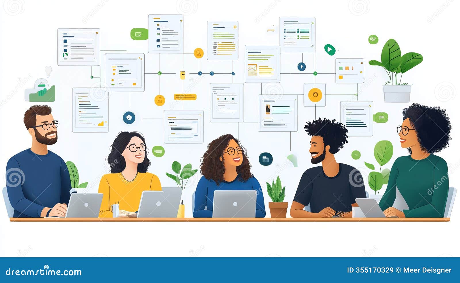 Creative Team Brainstorming Project Workflow Flat Style Design Modern ...