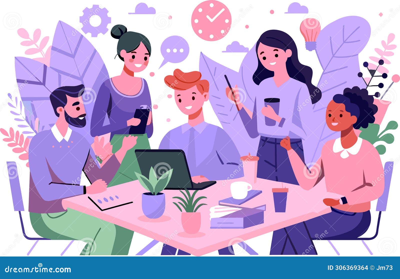 Creative Team Brainstorms Ideas Around Table Stock Vector ...