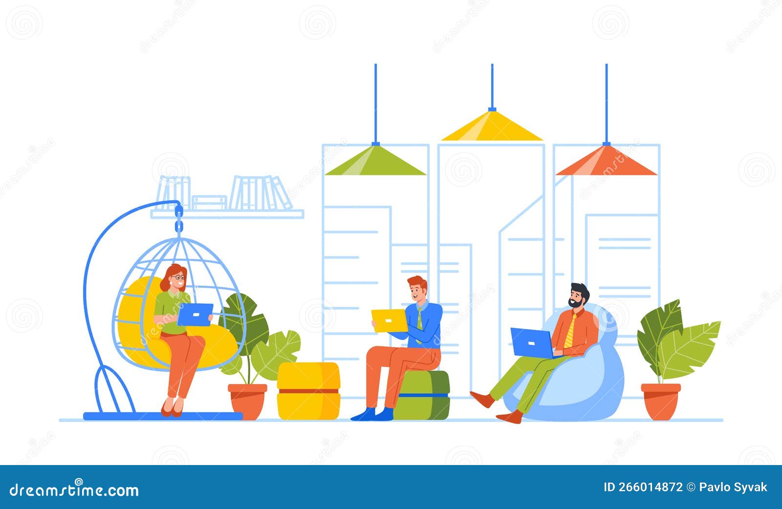 Creative Team Characters Develop Project Together in Coworking Area ...