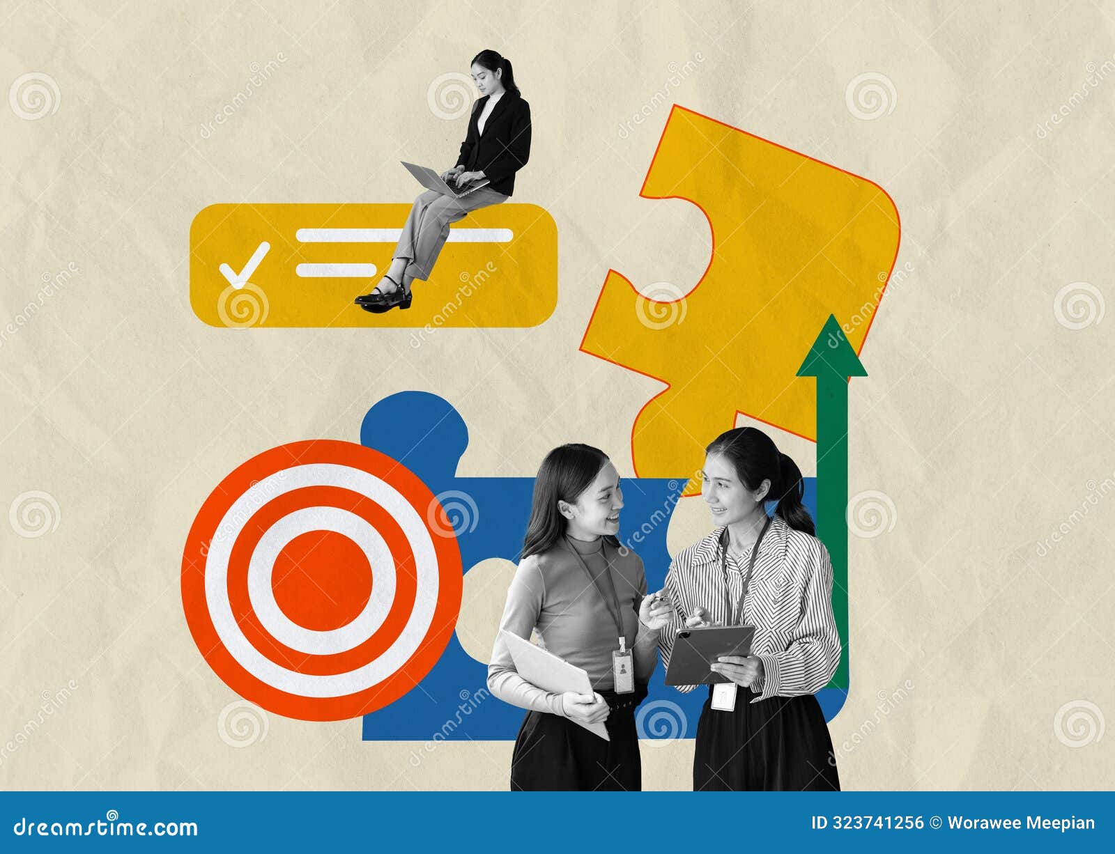 Creative Team Collaboration Concept Collage with Business Elements and ...