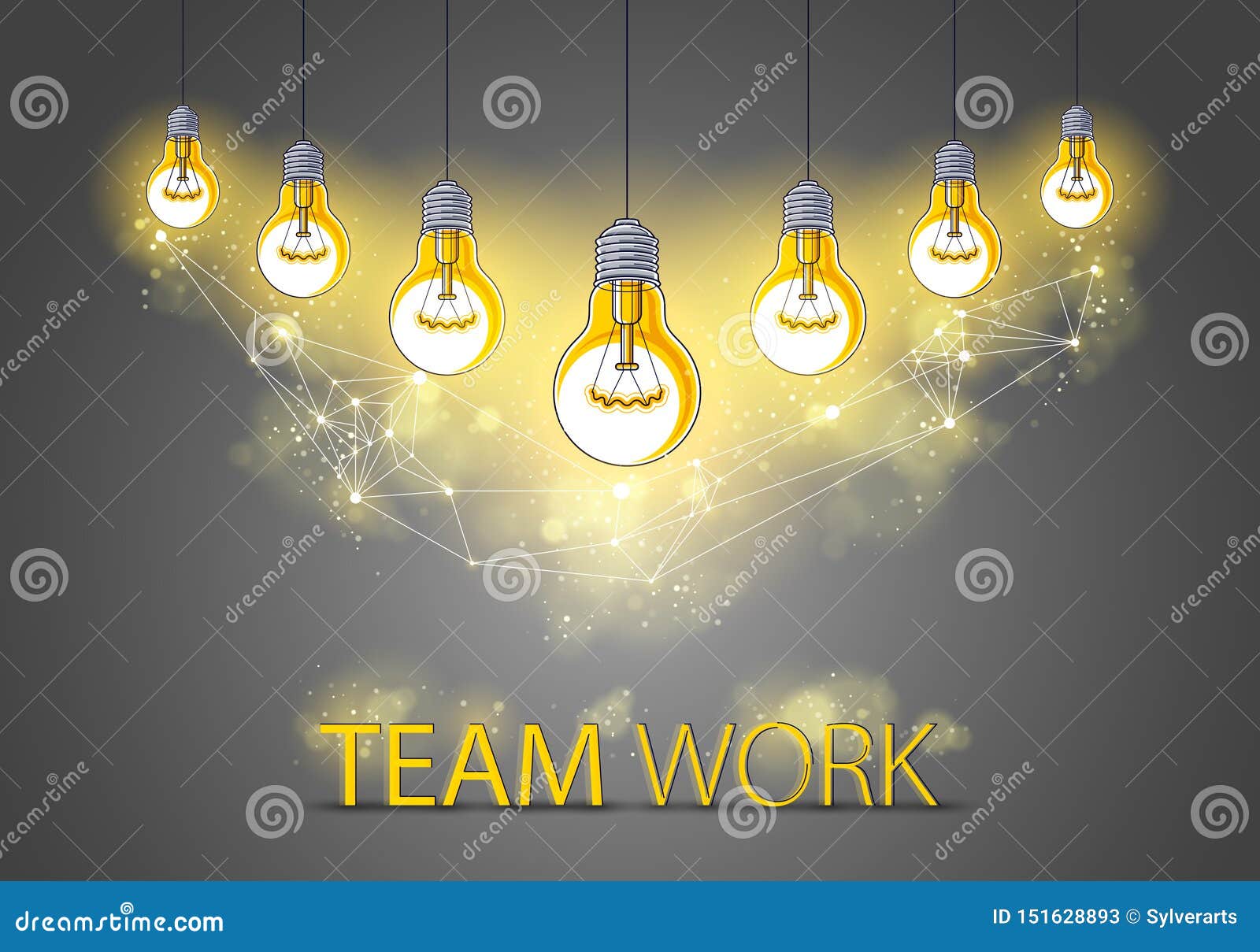 Creative Team Concept, Group of Five Shining Light Bulbs Represents ...