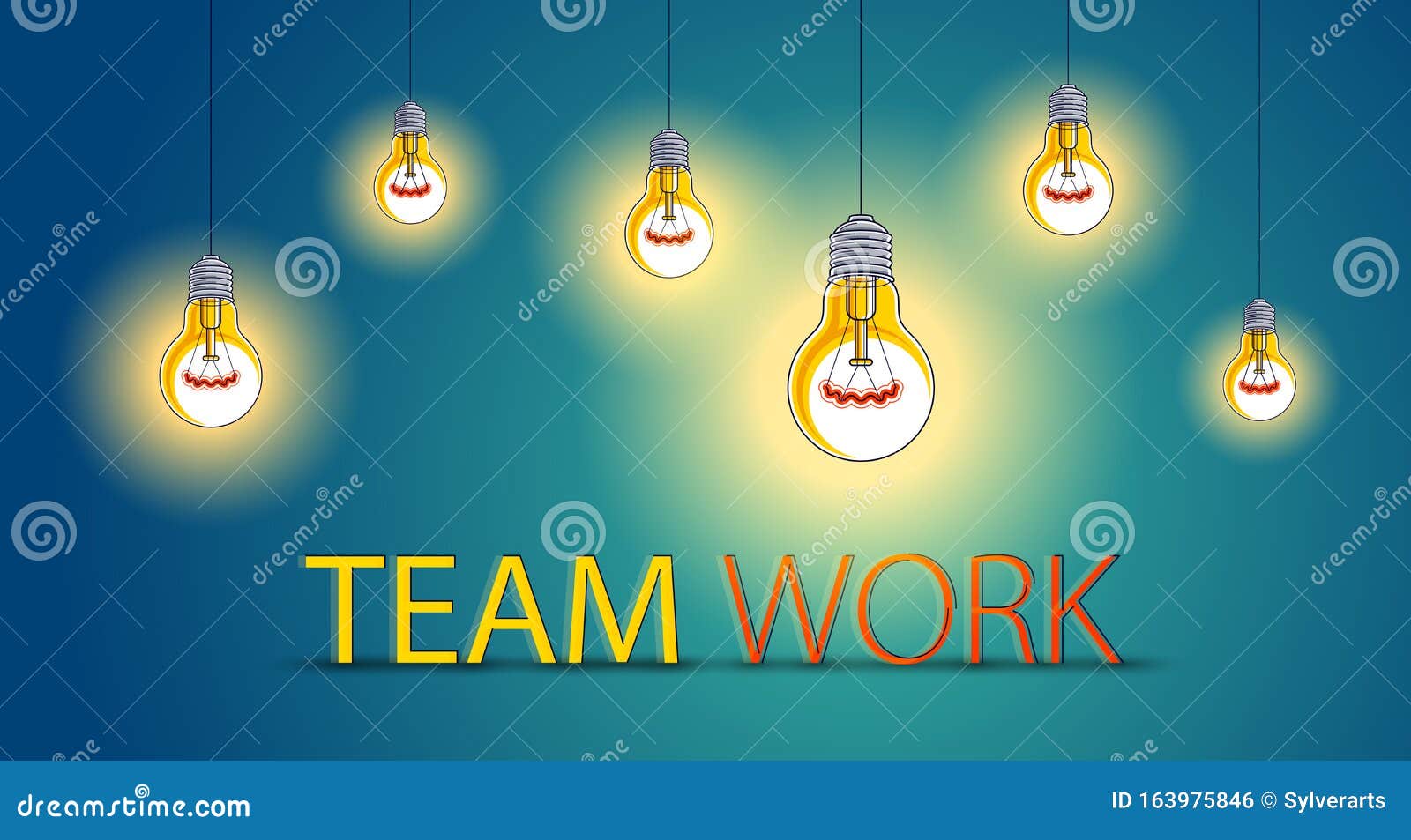 Creative Team Concept, Group of Five Shining Light Bulbs Represents ...