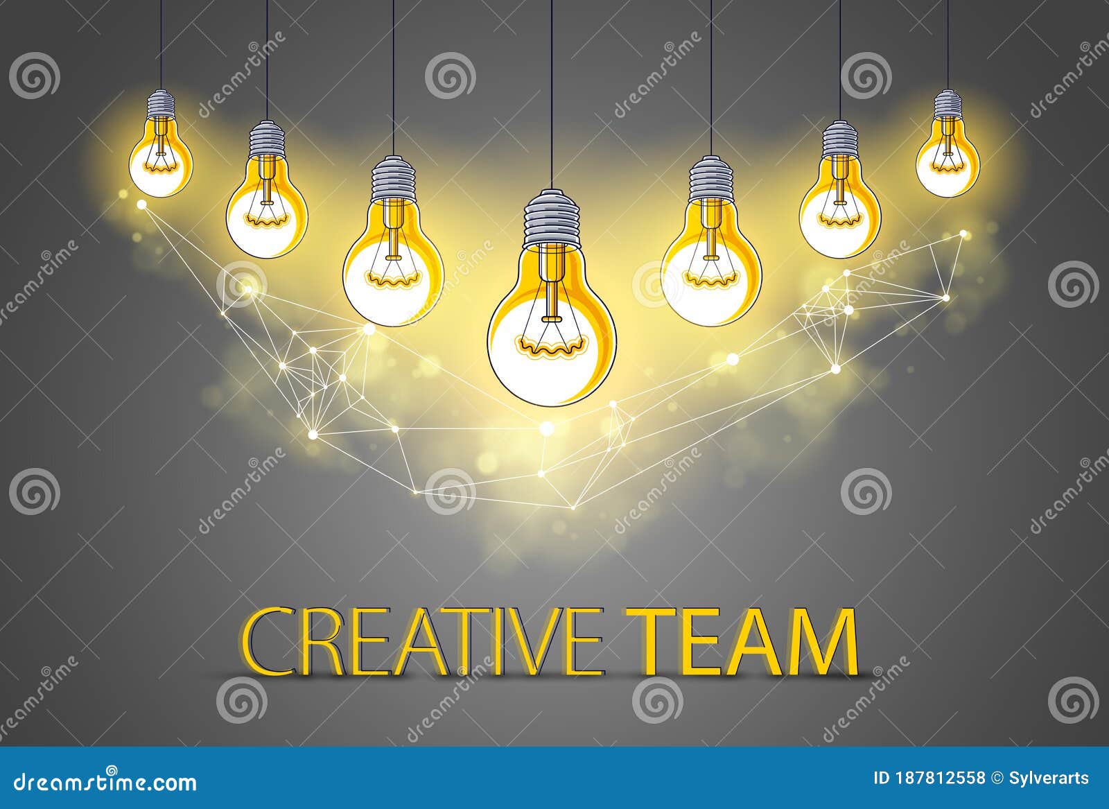 Creative Team Concept, Group of Five Shining Light Bulbs Represents ...