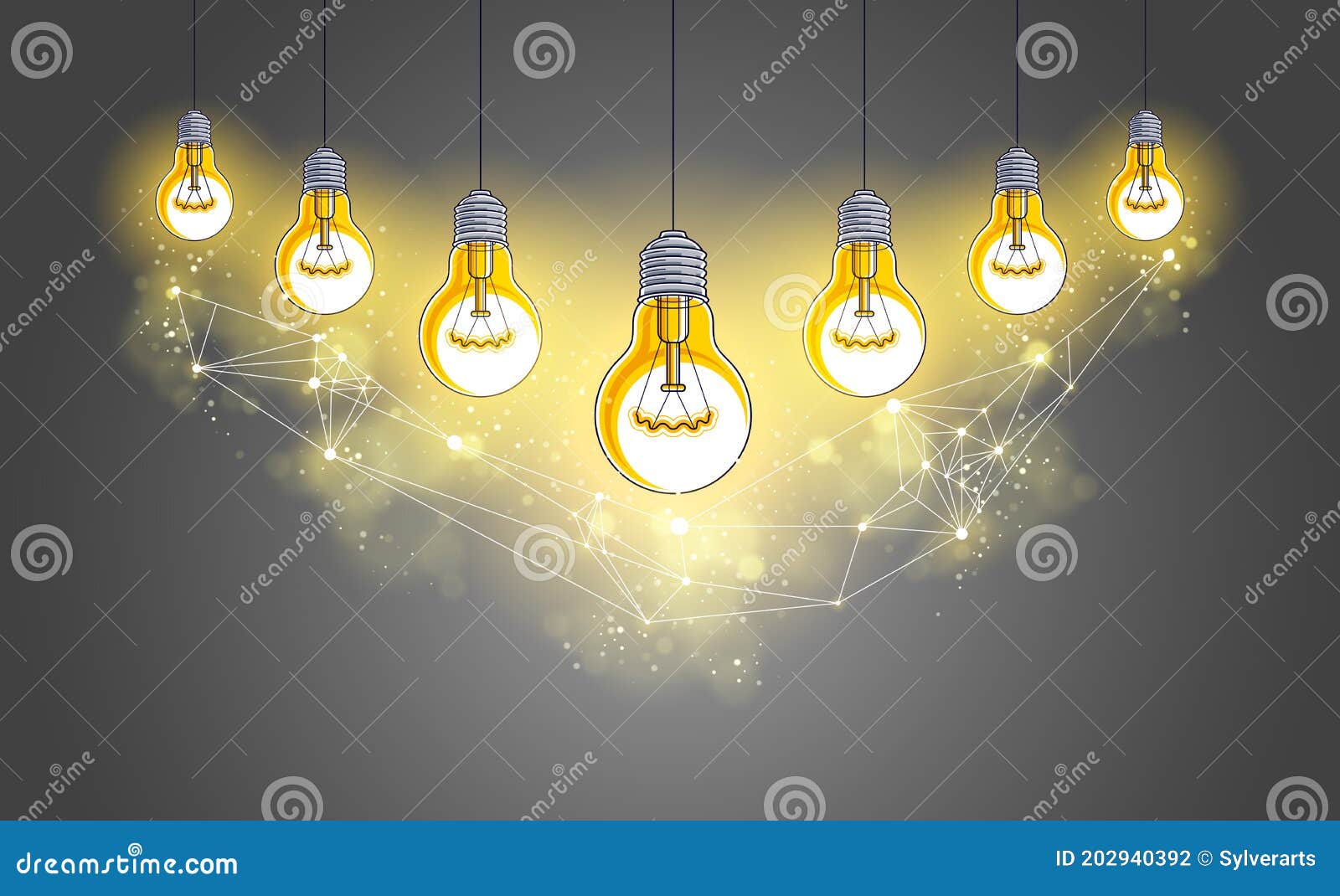 Creative Team Concept, Group of Five Shining Light Bulbs Represents ...