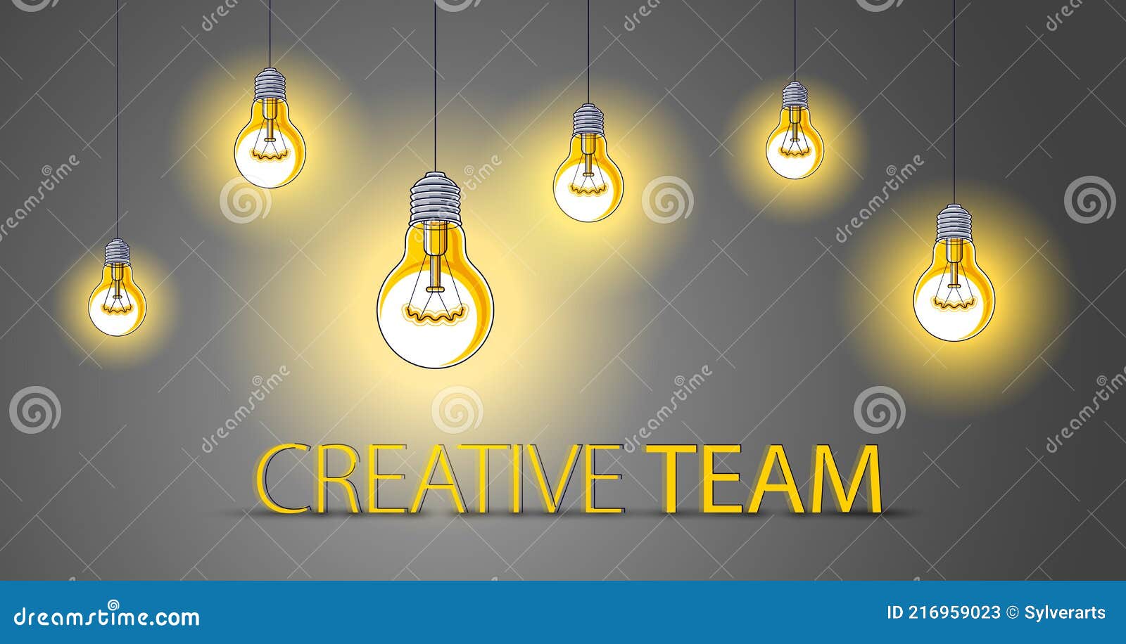 Creative Team Concept, Group of Five Shining Light Bulbs Represents ...