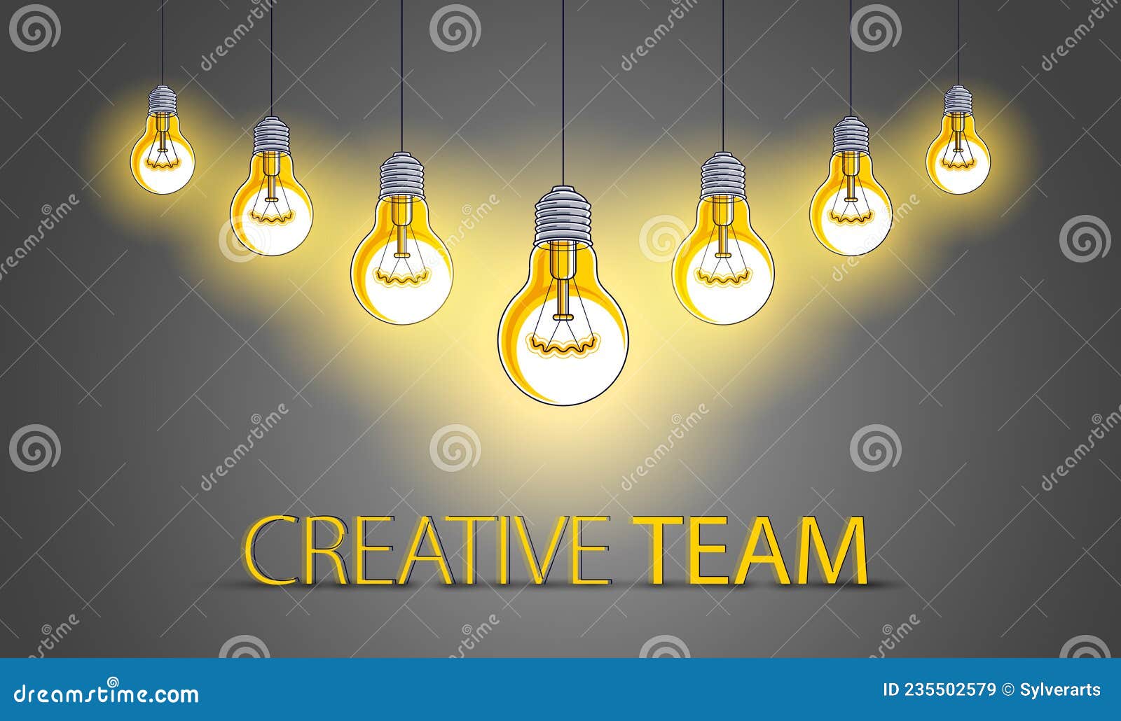 Creative Team Concept, Group of Five Shining Light Bulbs Represents ...