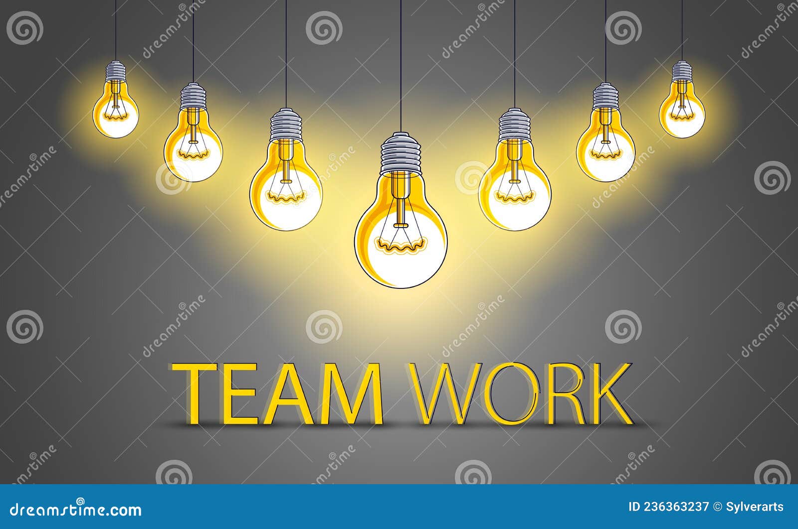 Creative Team Concept, Group of Five Shining Light Bulbs Represents ...