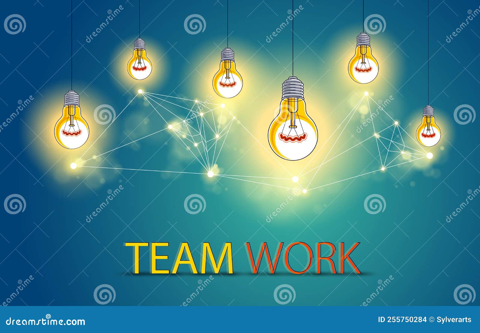 Creative Team Concept, Group of Five Shining Light Bulbs Represents ...