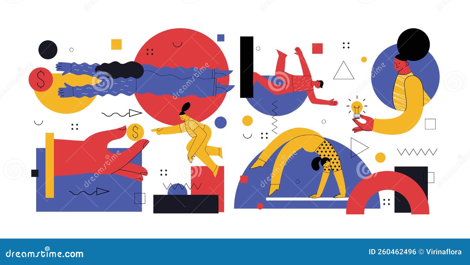 Creative Team Creating New, Building Abstract Structure, Working Under ...