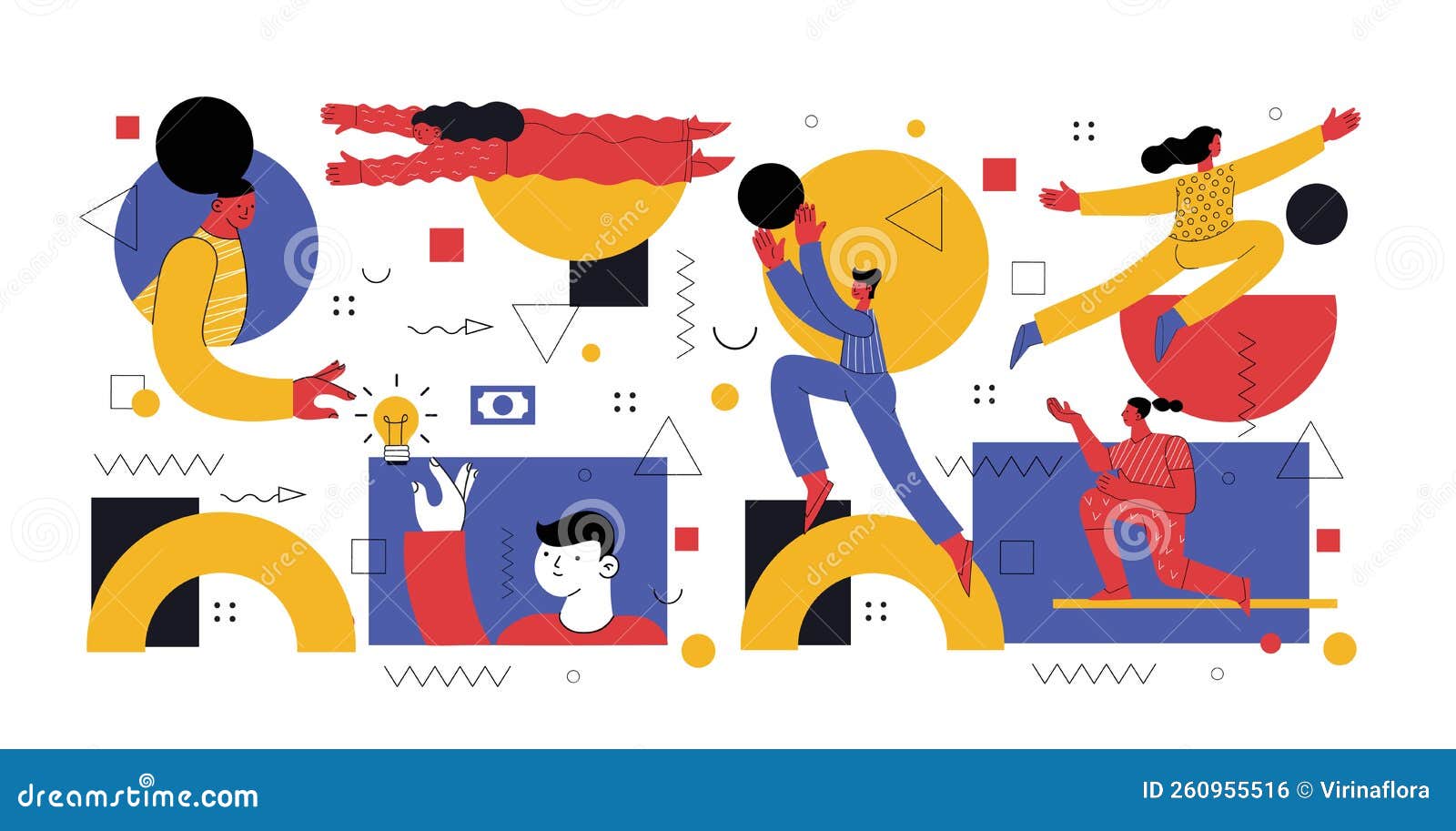 Creative Team Creating New, Building Abstract Structure, Working Under ...