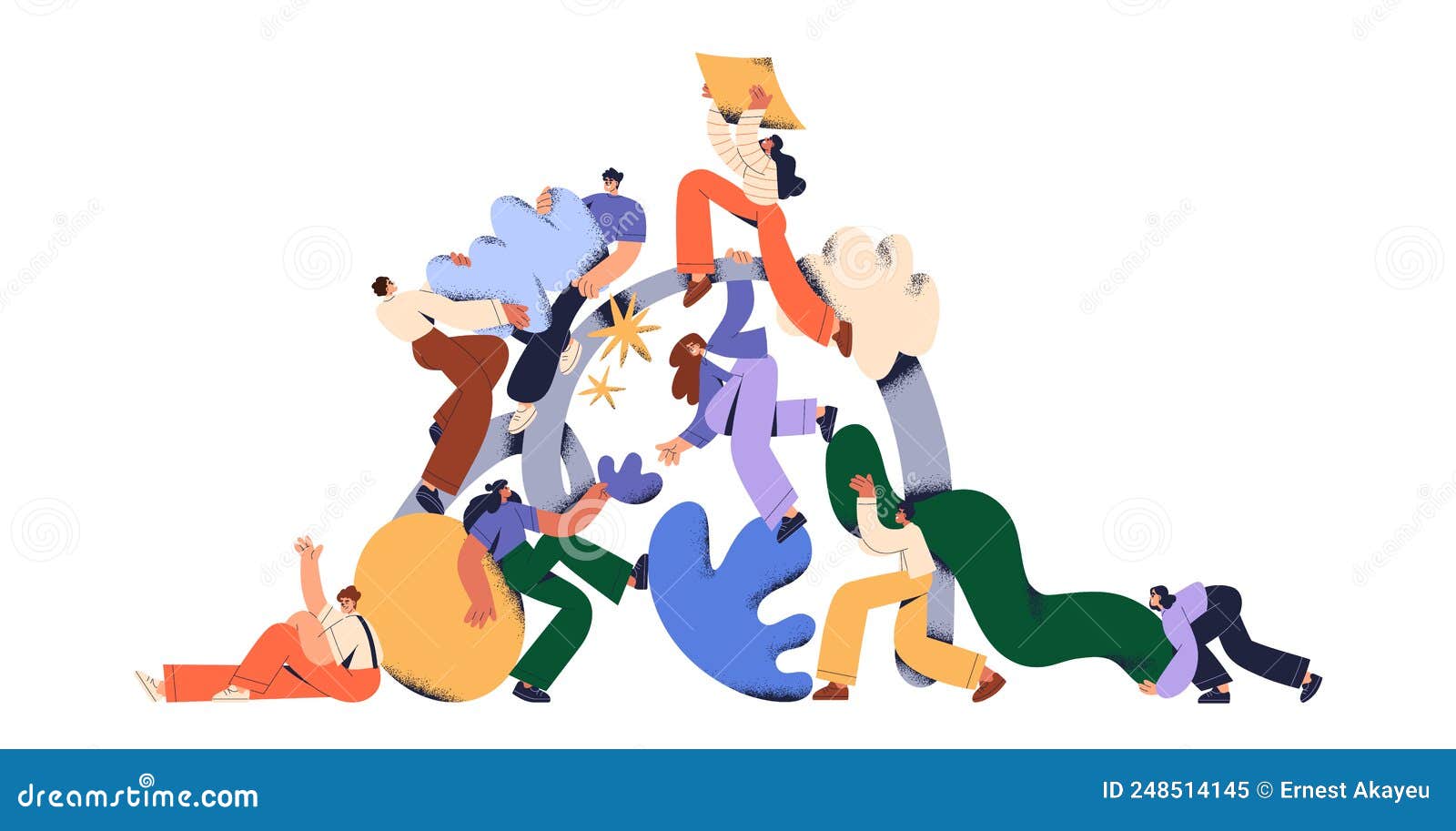 Creative Team Creating New, Building Abstract Structure, Working Under ...