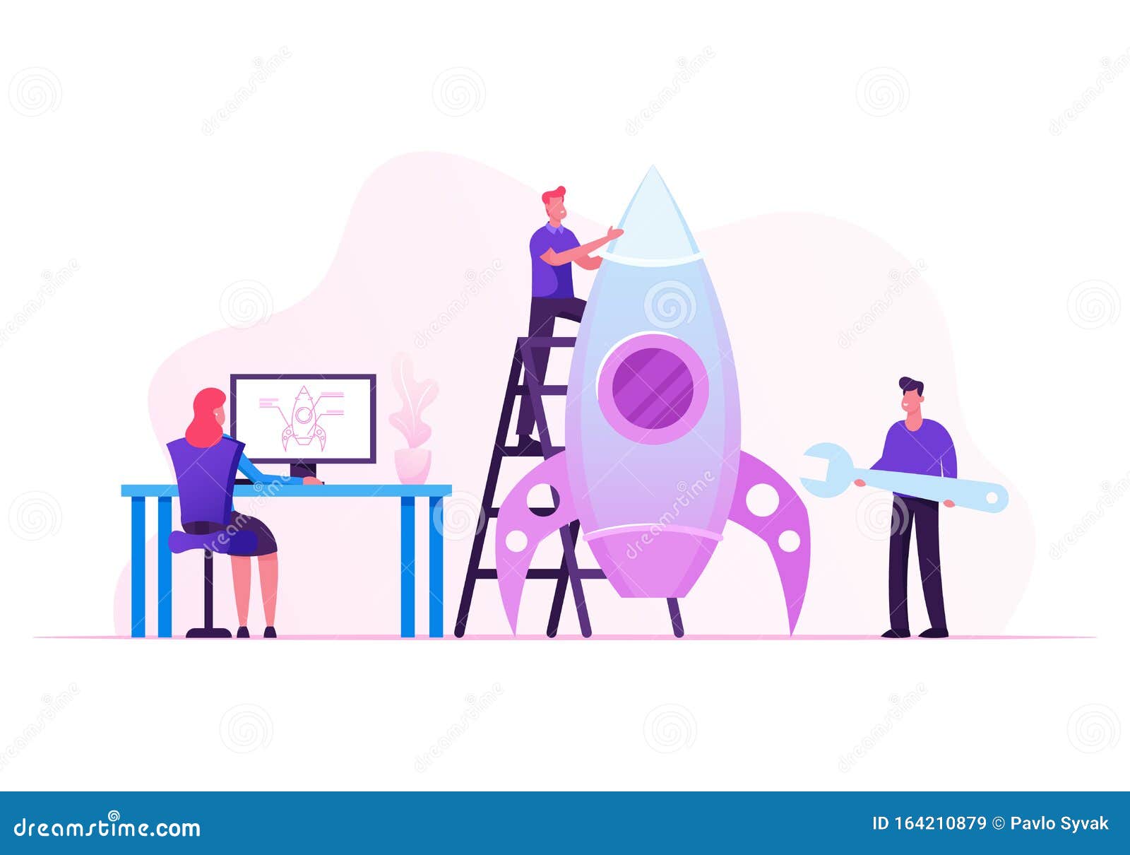 Creative Team Rocket Launch, Businesspeople Set Up Shuttle Using ...