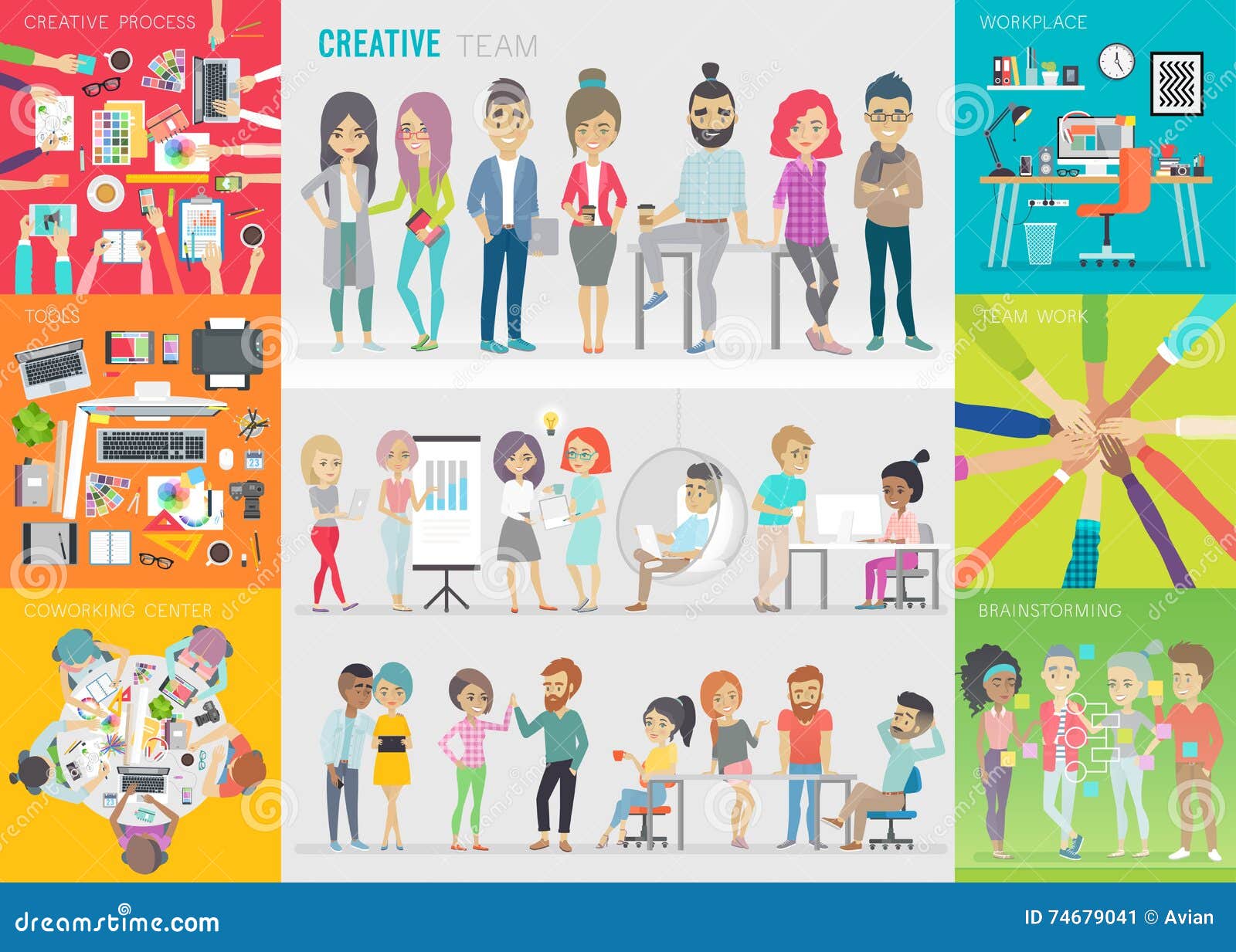Creative team set. stock vector. Illustration of coworking - 74679041