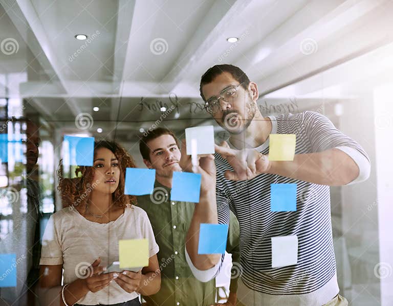 Creative, Team and Sticky Notes on Glass for Planning, Timeline and ...