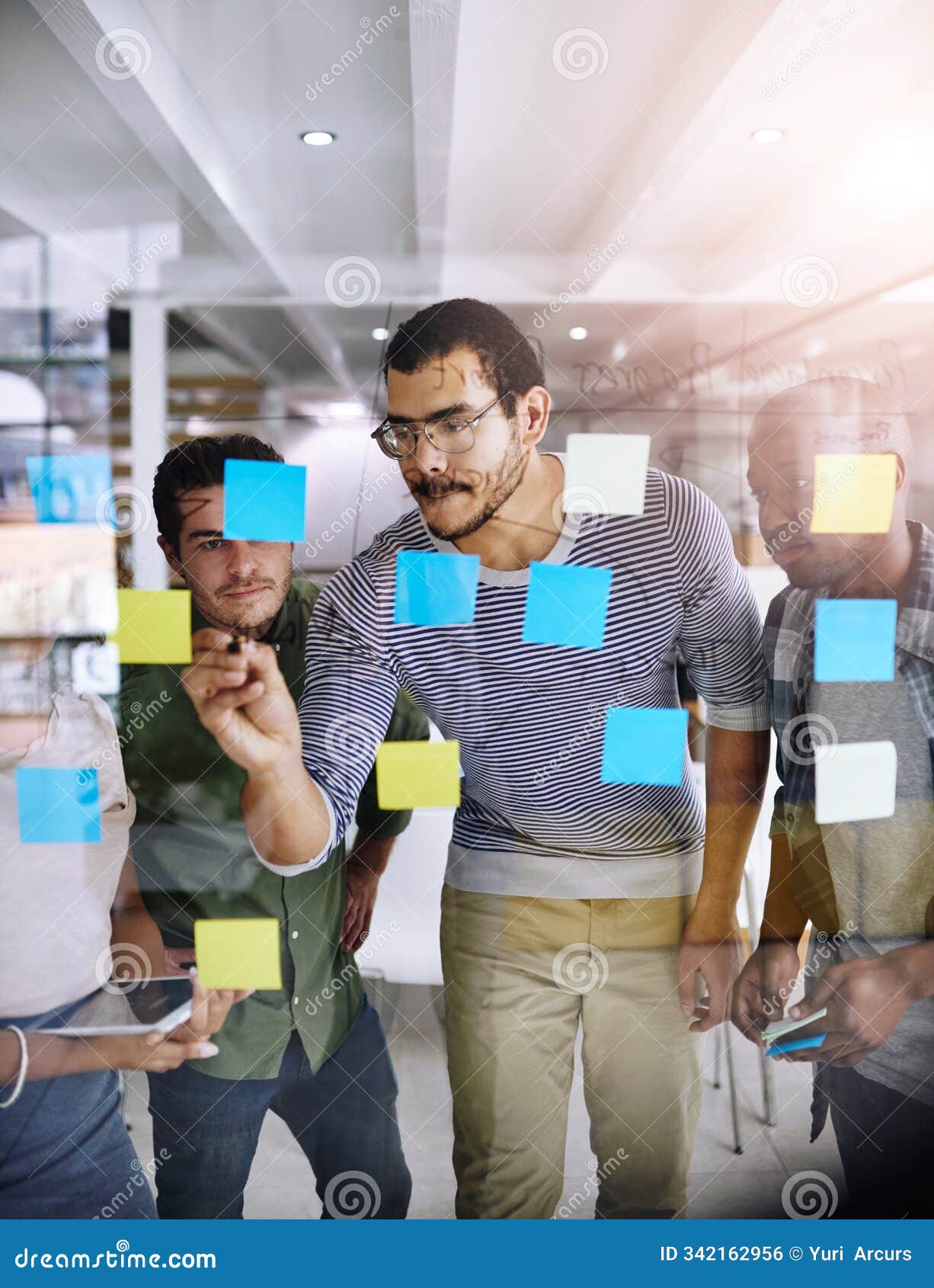Creative, Team and Sticky Notes on Glass for Reminder, Timeline and ...