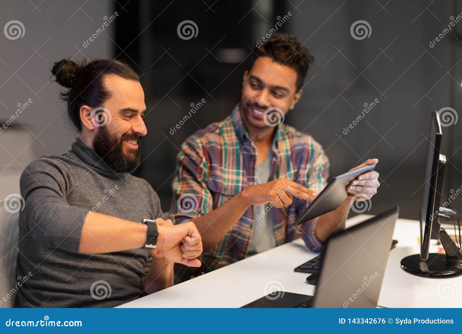 Creative Team with Tablet Pc Works at Night Office Stock Photo - Image ...