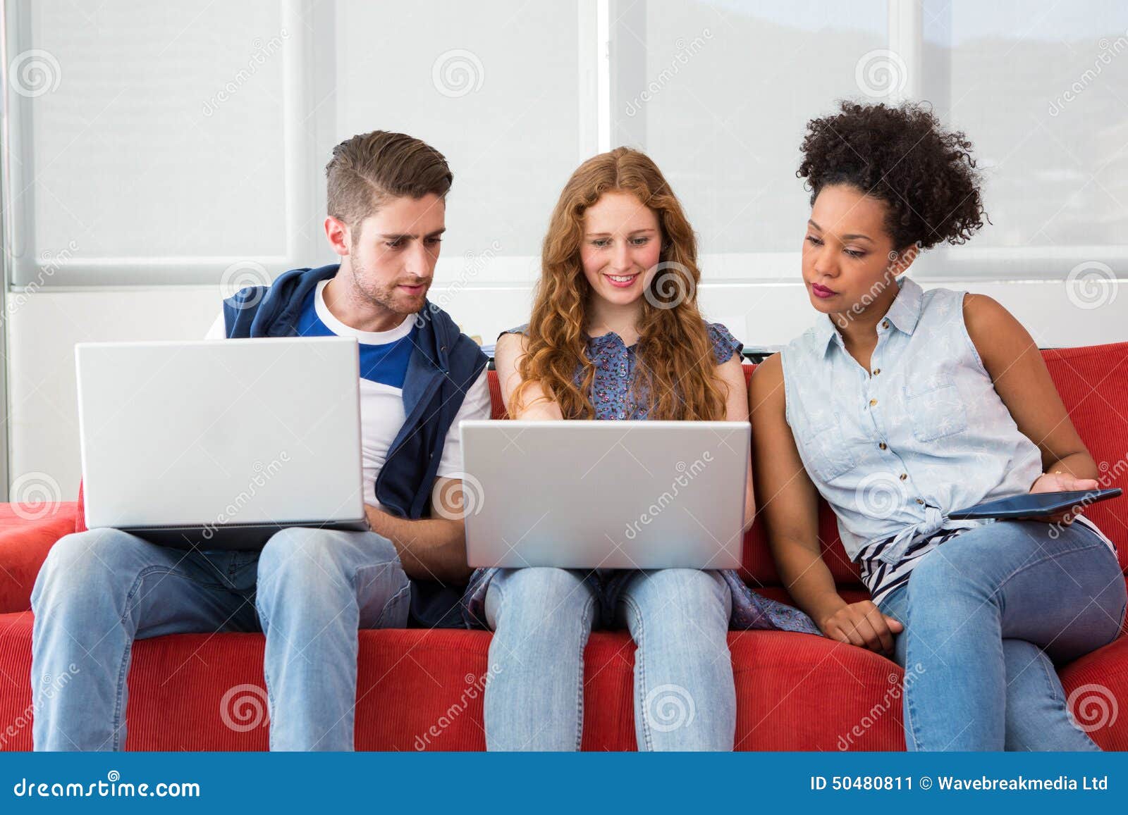 Creative Team Using Laptops and Digital Tablet Stock Image - Image of ...