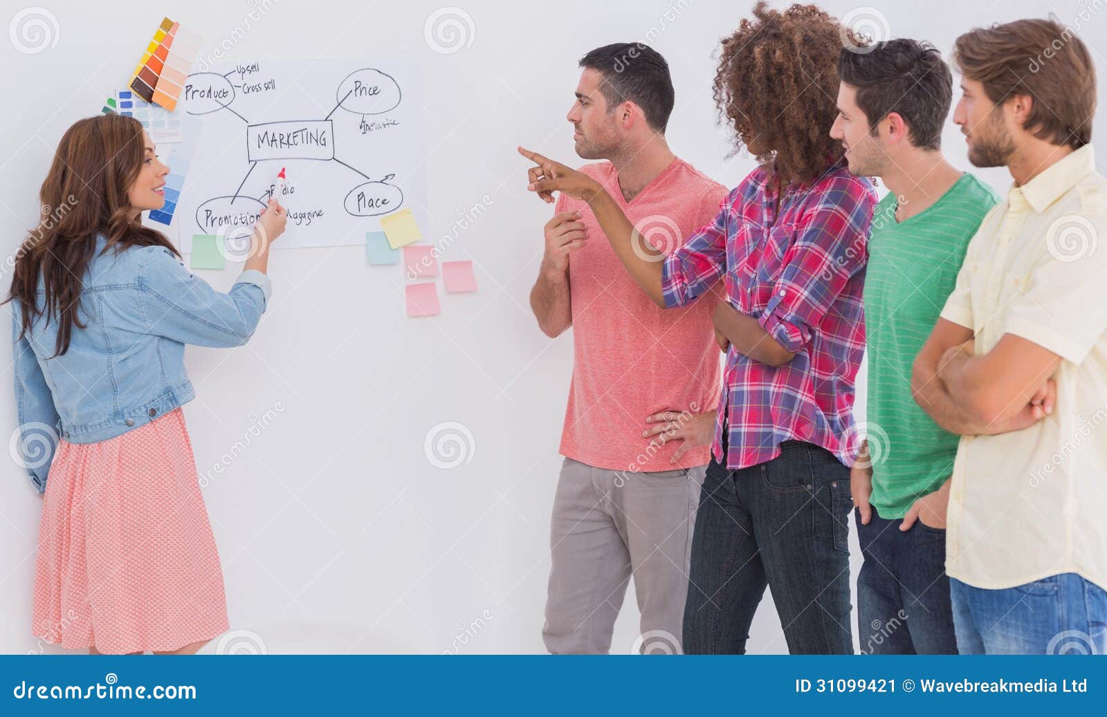 Creative Team Watching Colleague Present Flowchart on Whiteboard in ...