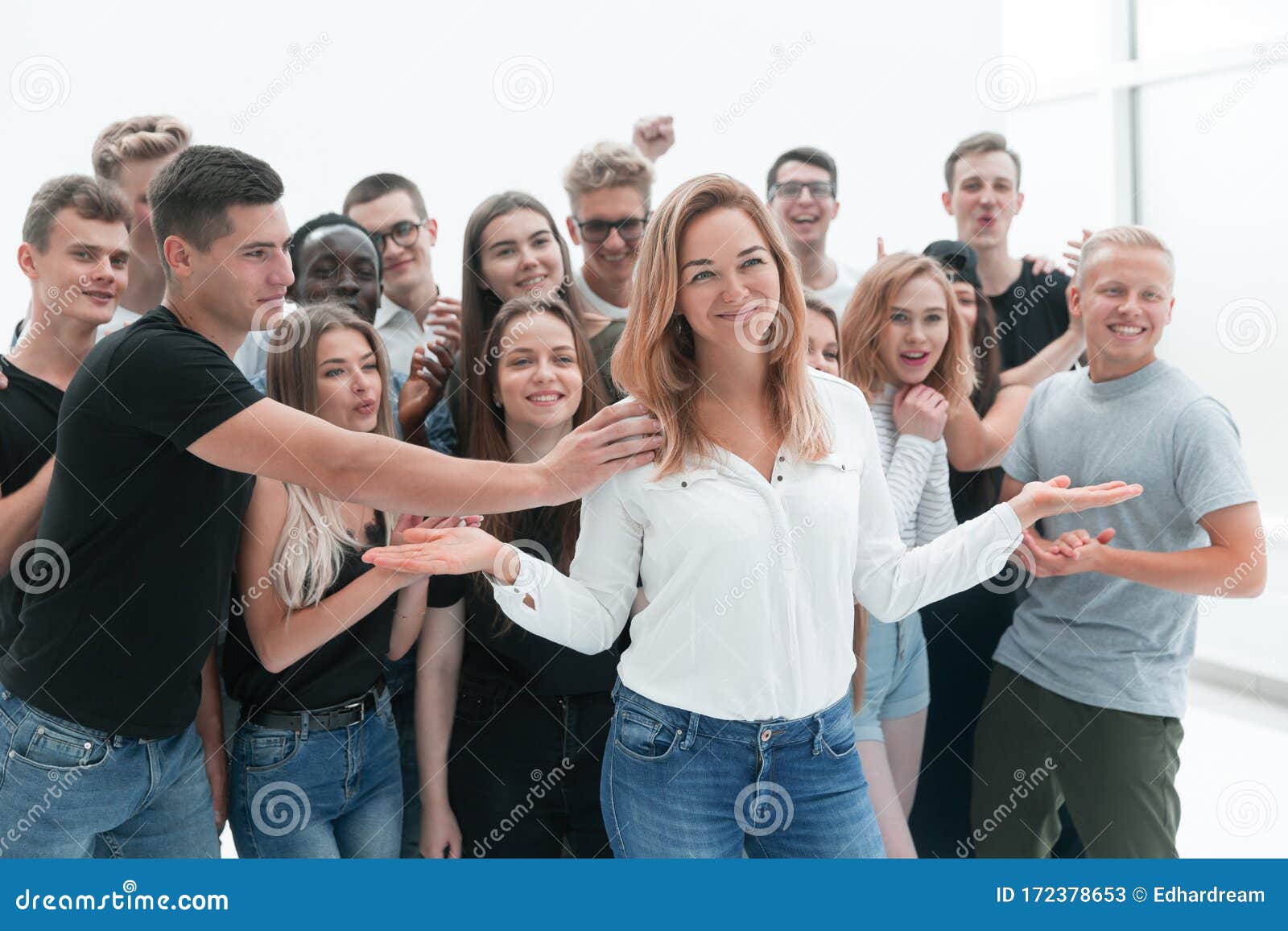 Creative Team of Young People Congratulating Their Leader Stock Image ...