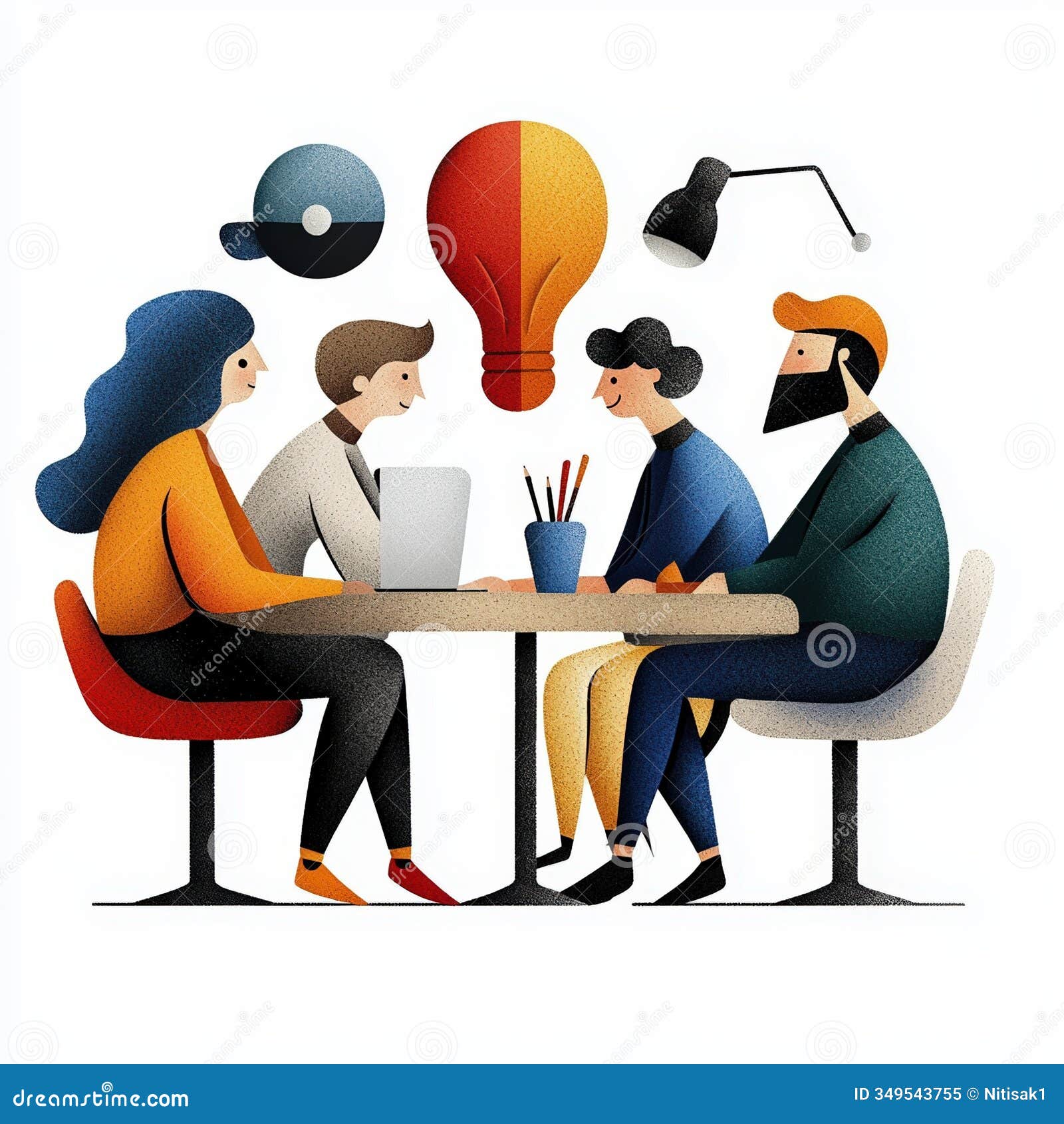 Creative Teamwork Around a Table with Ideas Stock Illustration ...