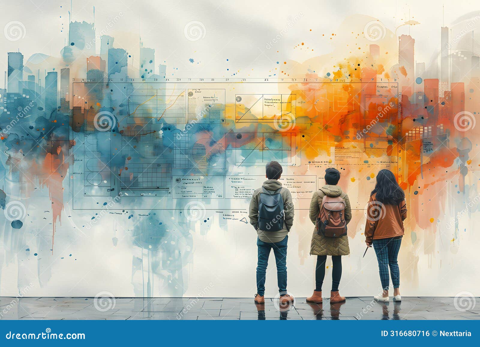 Creative Teamwork: Humans Gather Around Flip Chart Stock Illustration ...