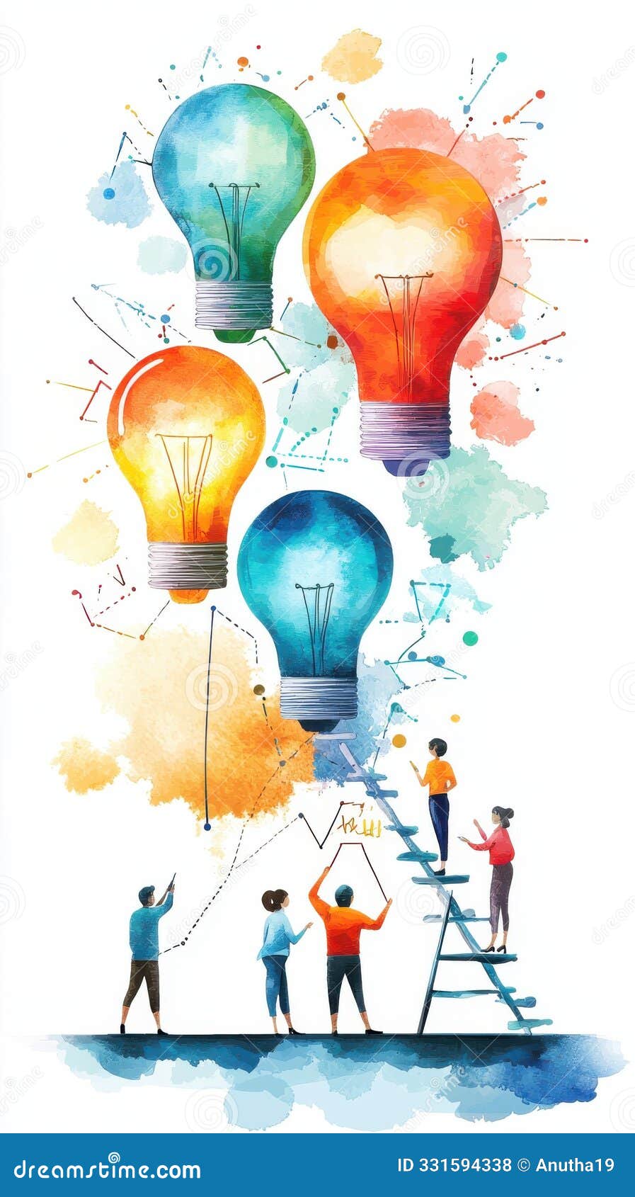 Creative Teamwork and Innovation Concept with Colorful Light Bulbs and ...