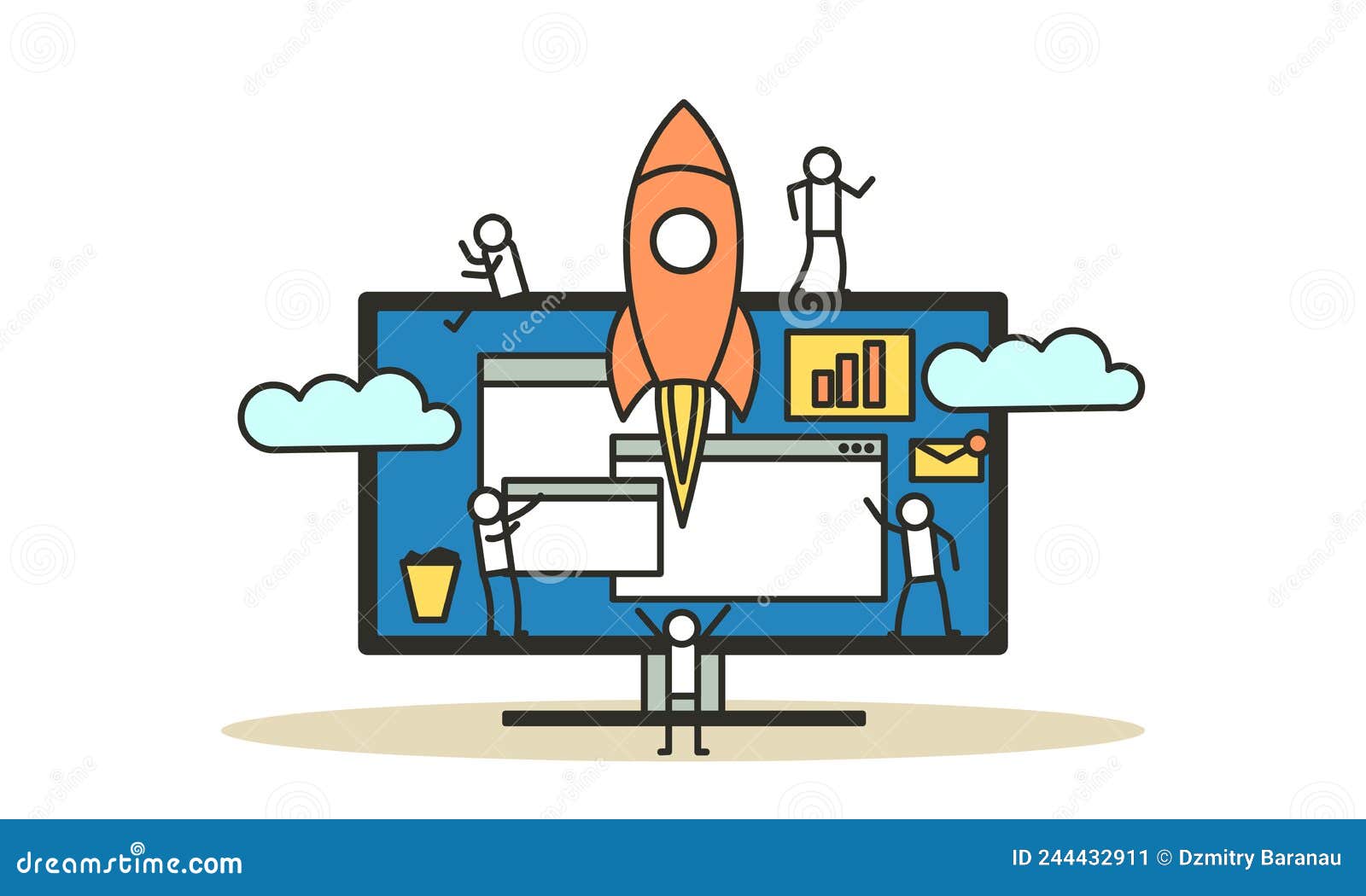 Creative Teamwork Vector Business PC Computer Office Illustration. Man ...