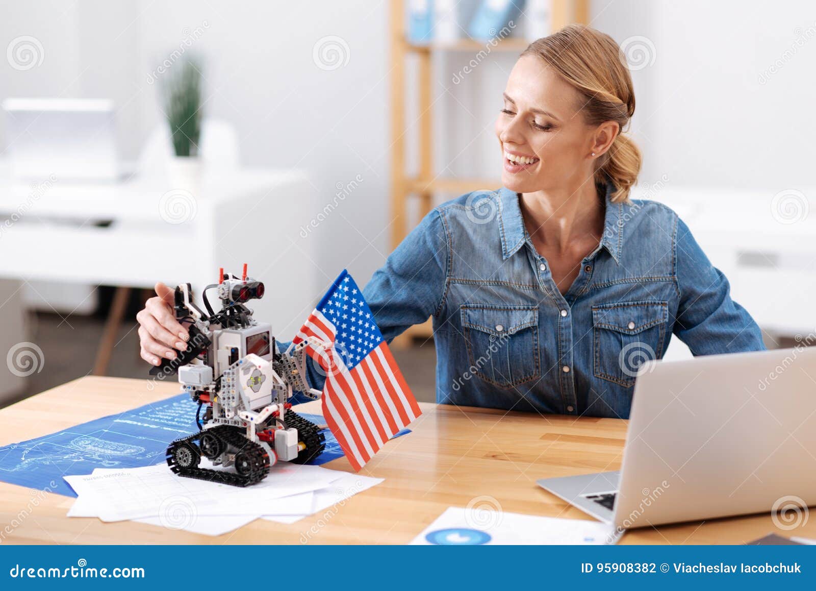 Creative Tech Designer Enjoying Electronic Robot at Work Stock Photo ...