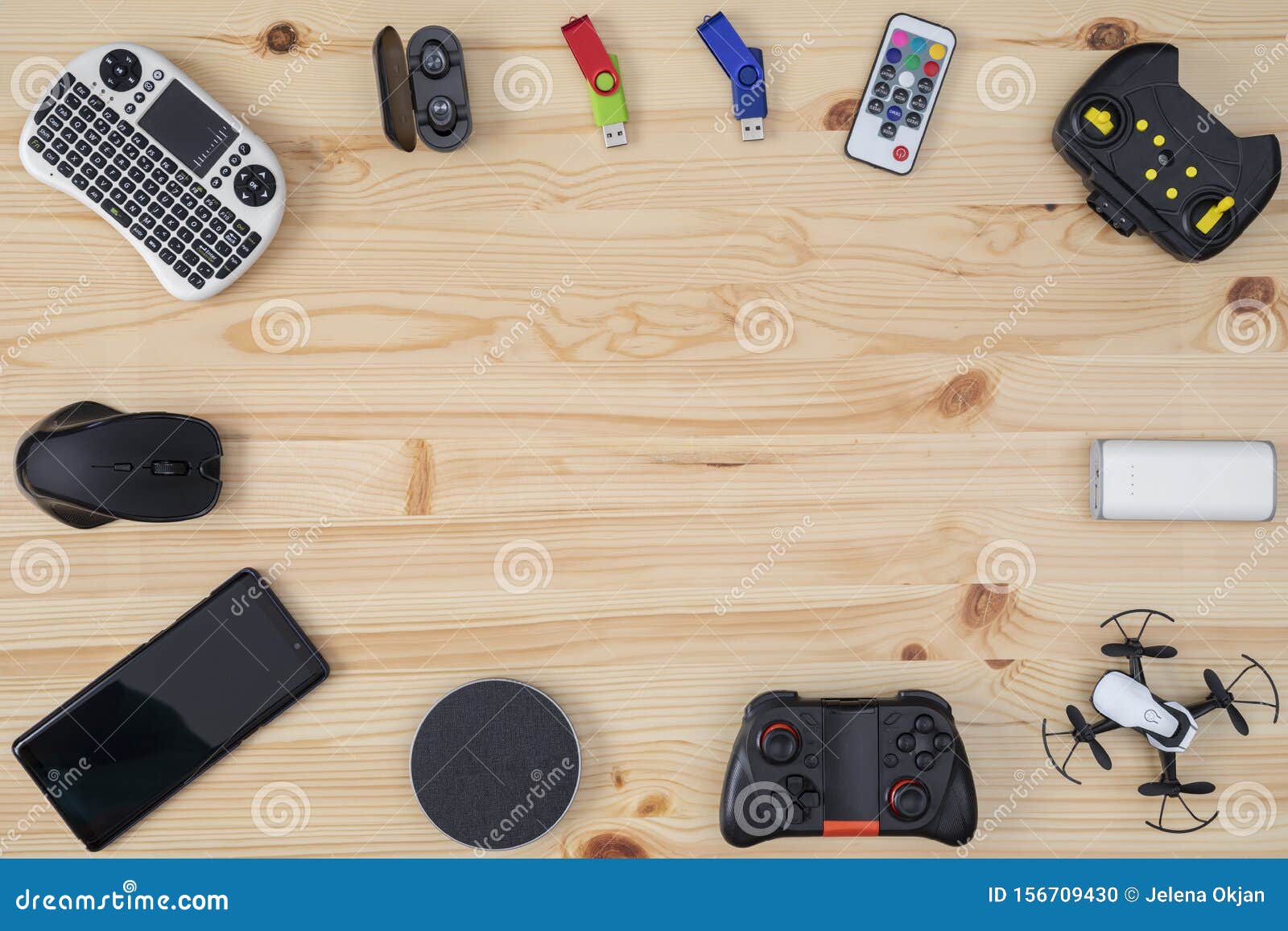 Creative Tech Gadgets on Desk Stock Photo - Image of joypad, headphones ...