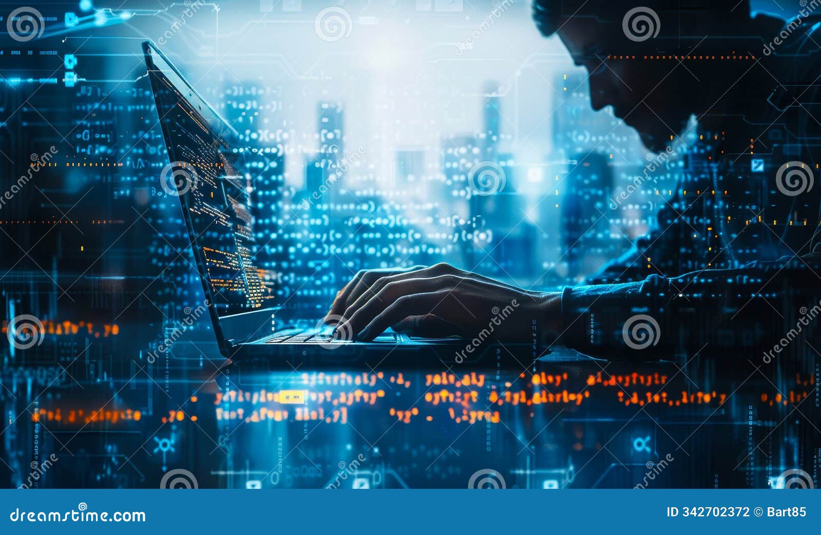 Creative Tech Programmer Working On Coding Iot Software Javascript Circuit Board On Virtual