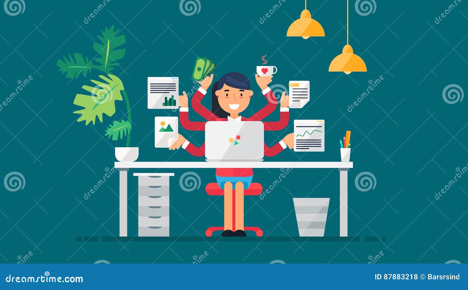 Creative Tech Workspace stock illustration. Illustration of girl - 87883218