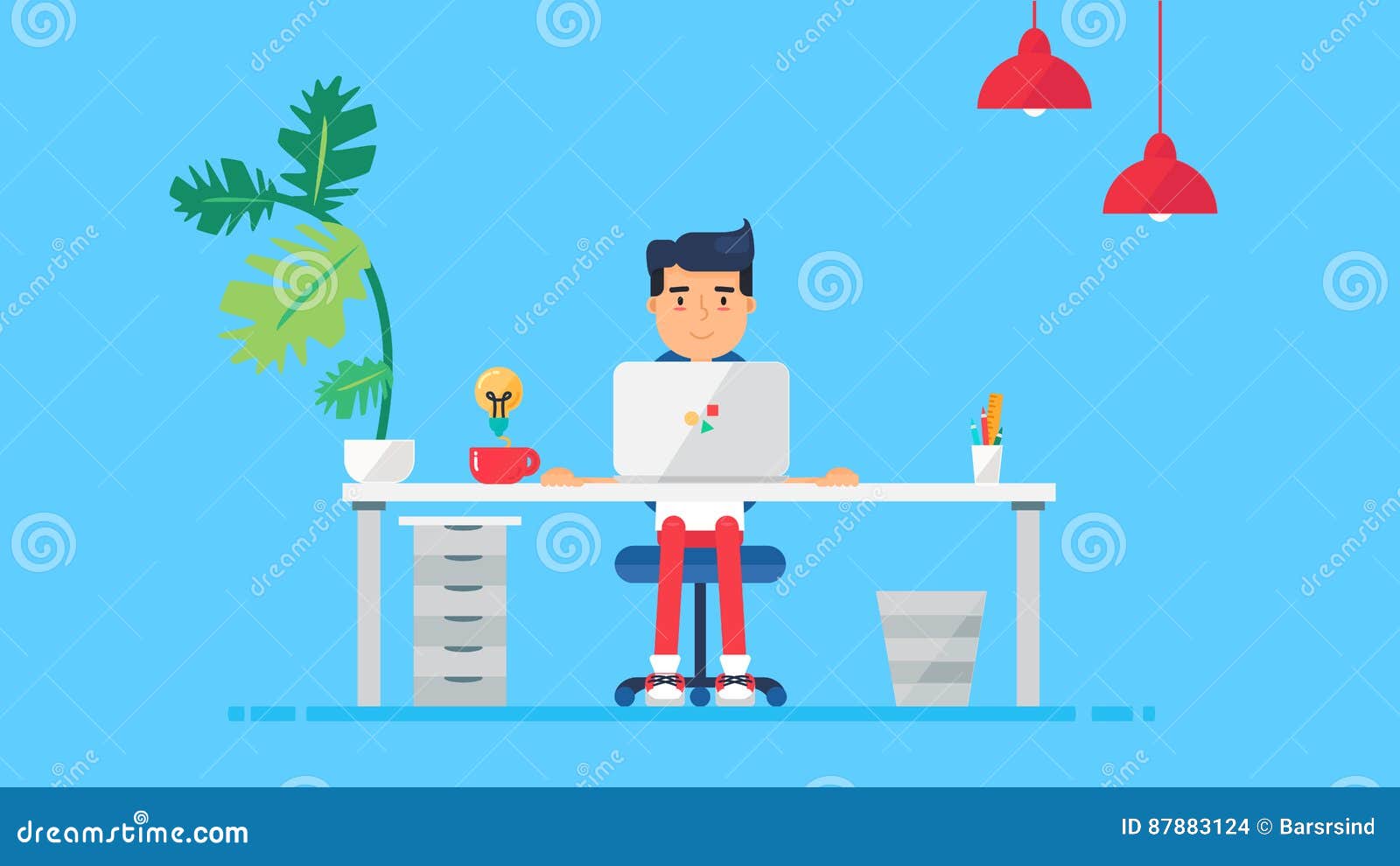 Creative Tech Workspace stock illustration. Illustration of layout ...