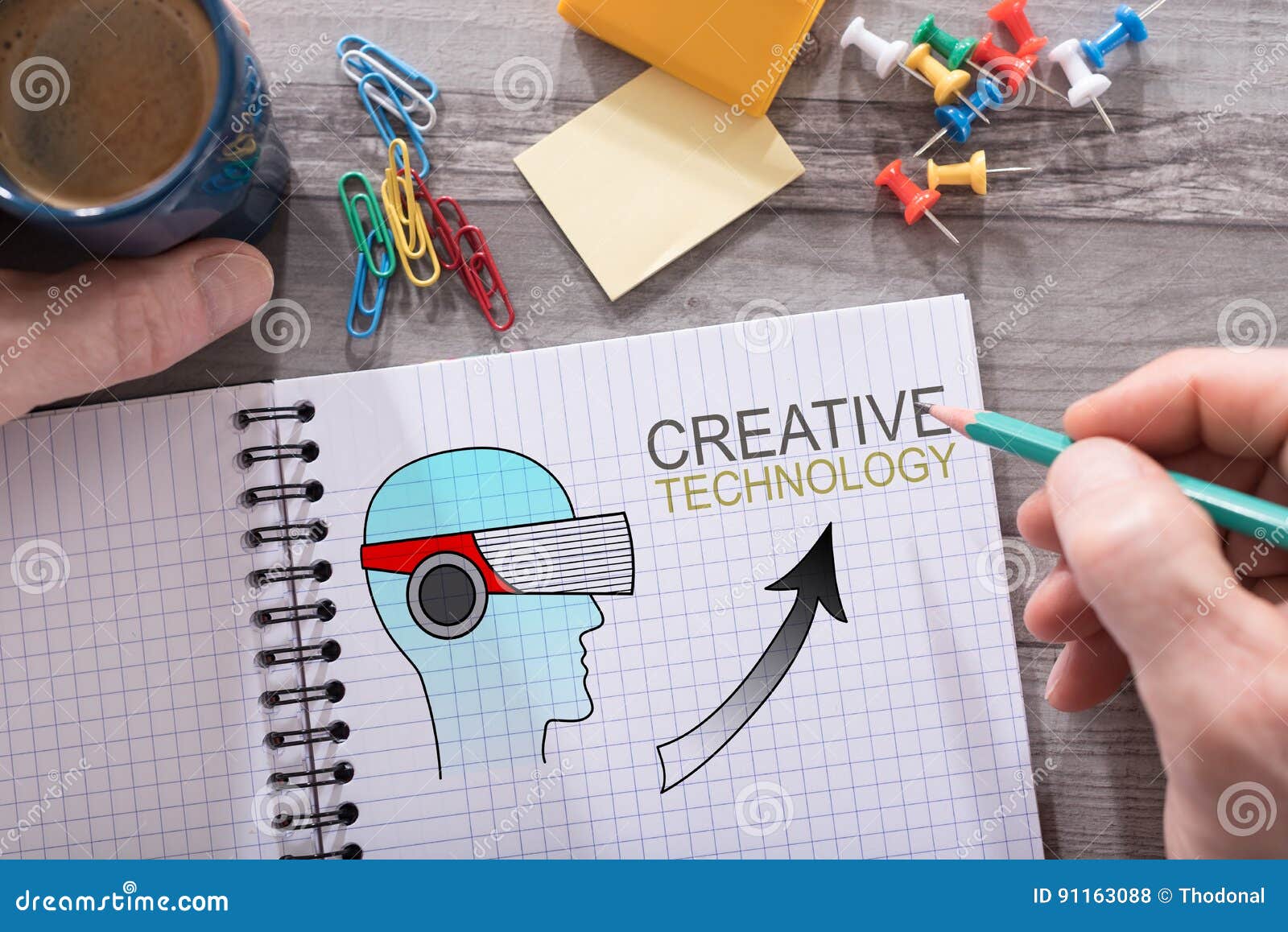 Creative Technology Concept on a Notepad Stock Photo - Image of view ...
