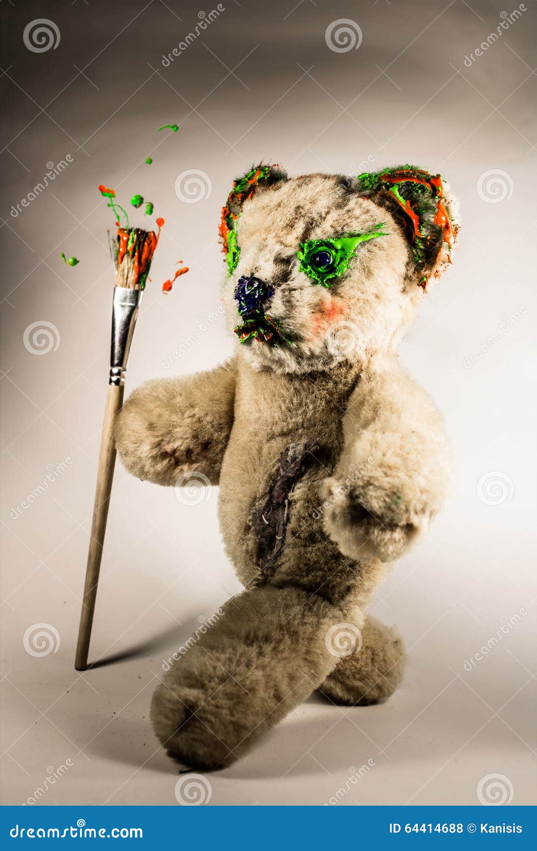 Creative Teddy Bear Walking with Paintbrush Stock Photo - Image of ...