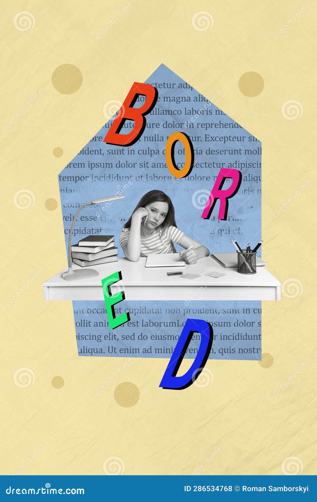 Creative Template Collage Of Black White Effect Color Schoolkid Sitting ...