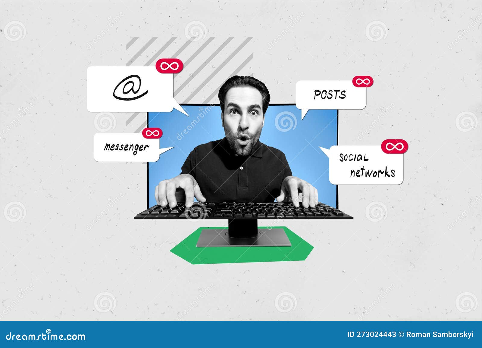 Creative Template Collage of Shocked Influencer Check Facebook ...