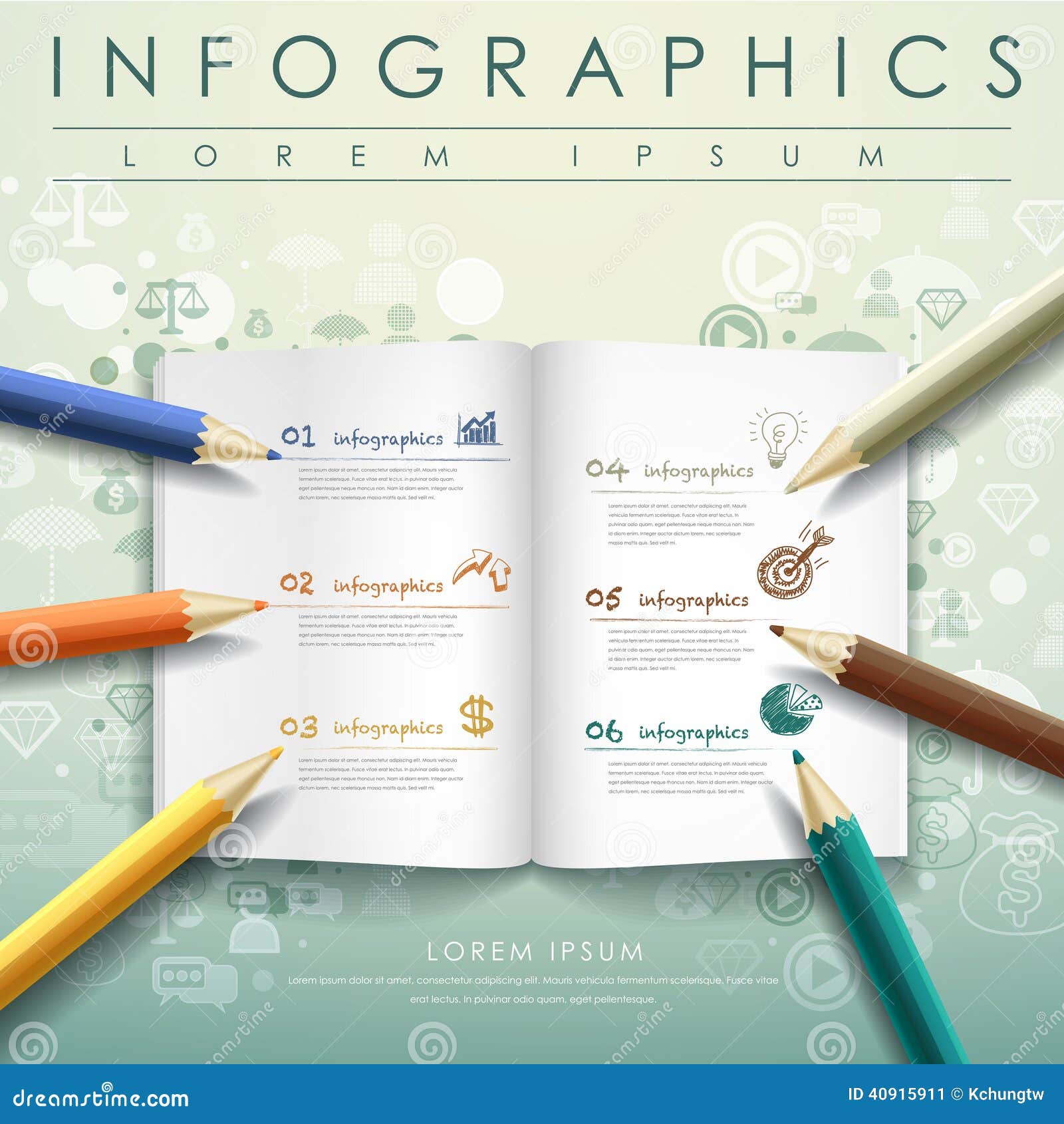 Creative Template with Colored Pencil and Book Stock Vector ...