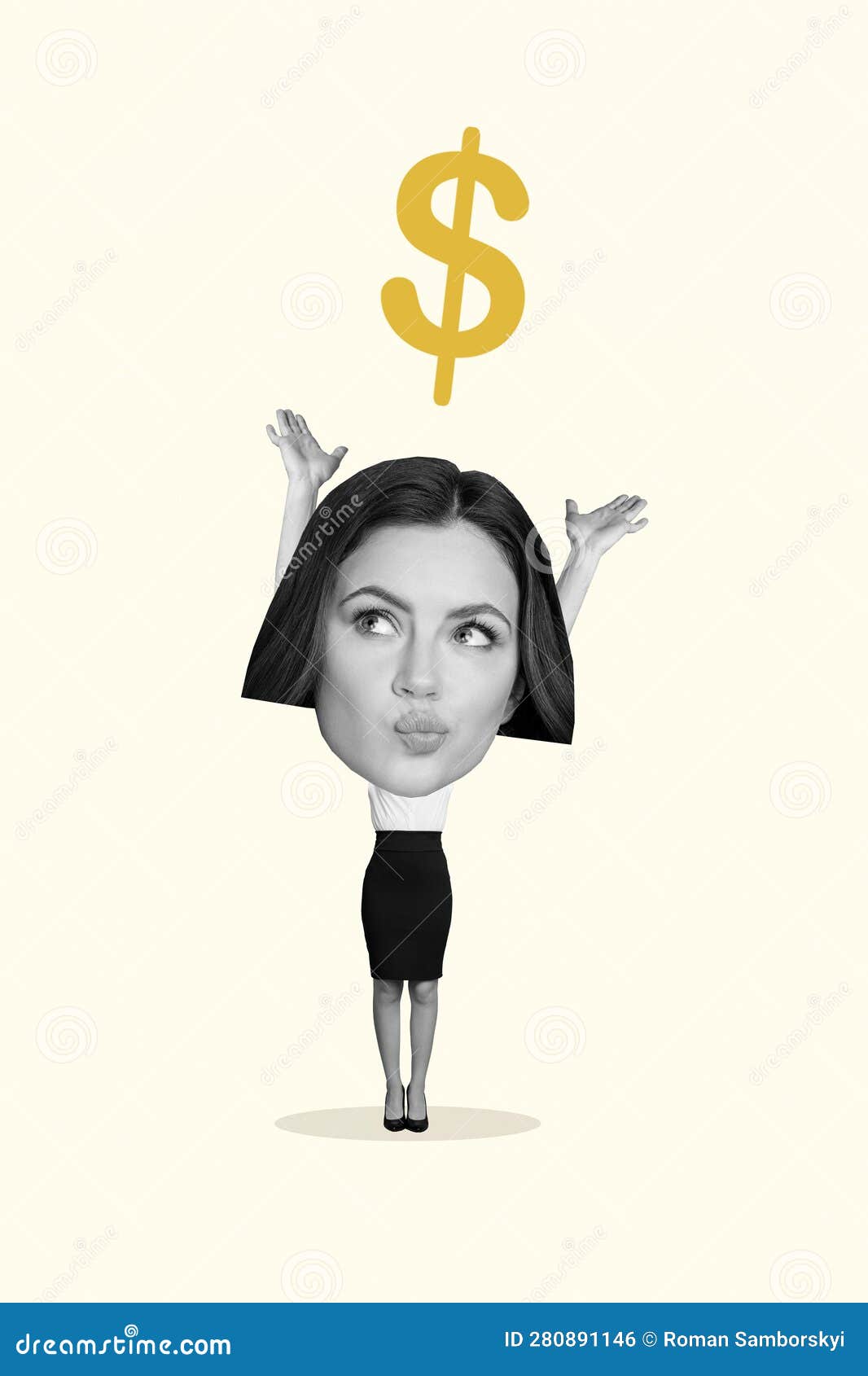 Creative Template Graphics Collage Image of Big Head Funky Lady ...