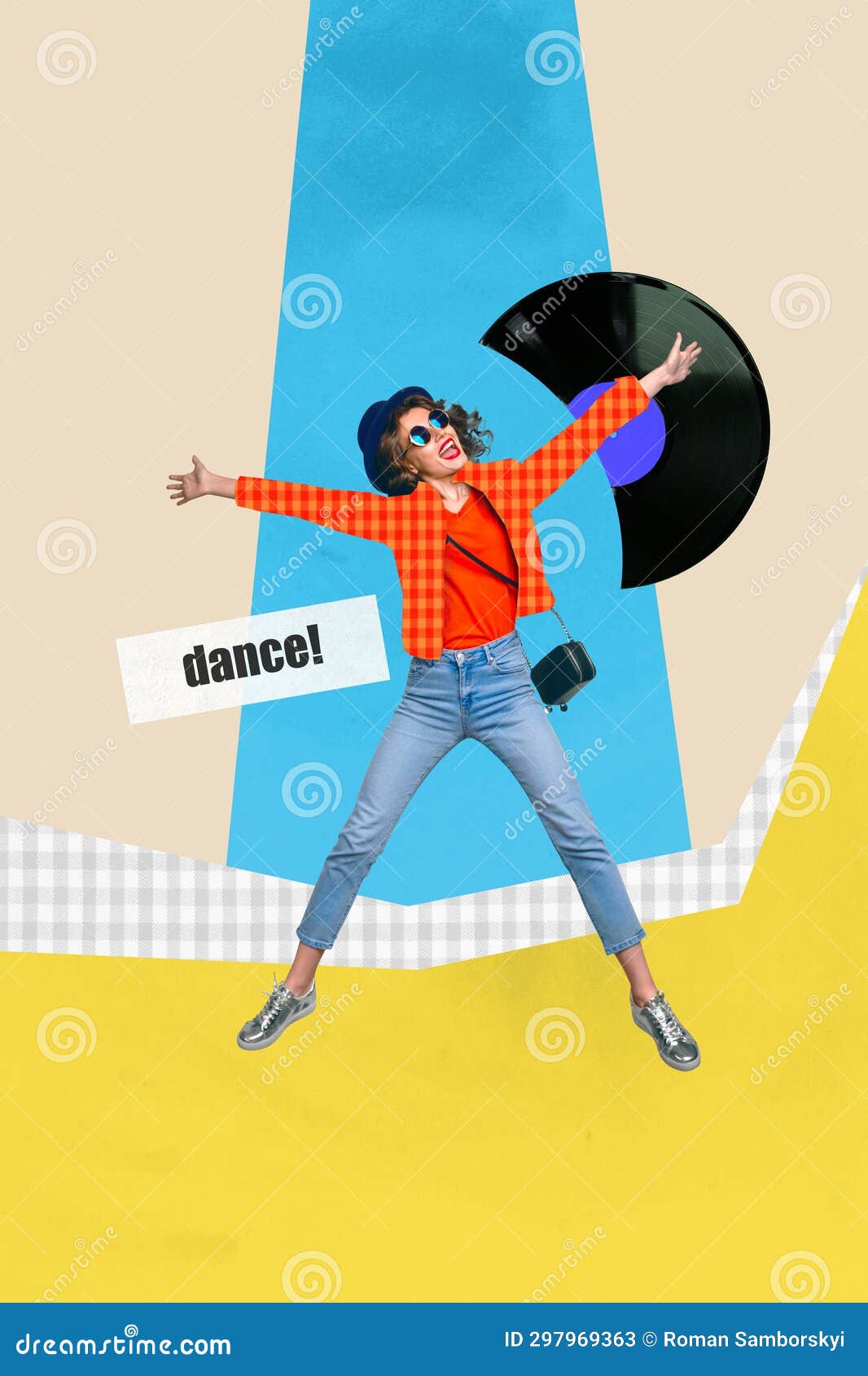 Creative Template Graphics Collage Image of Excited Cheerful Lady ...