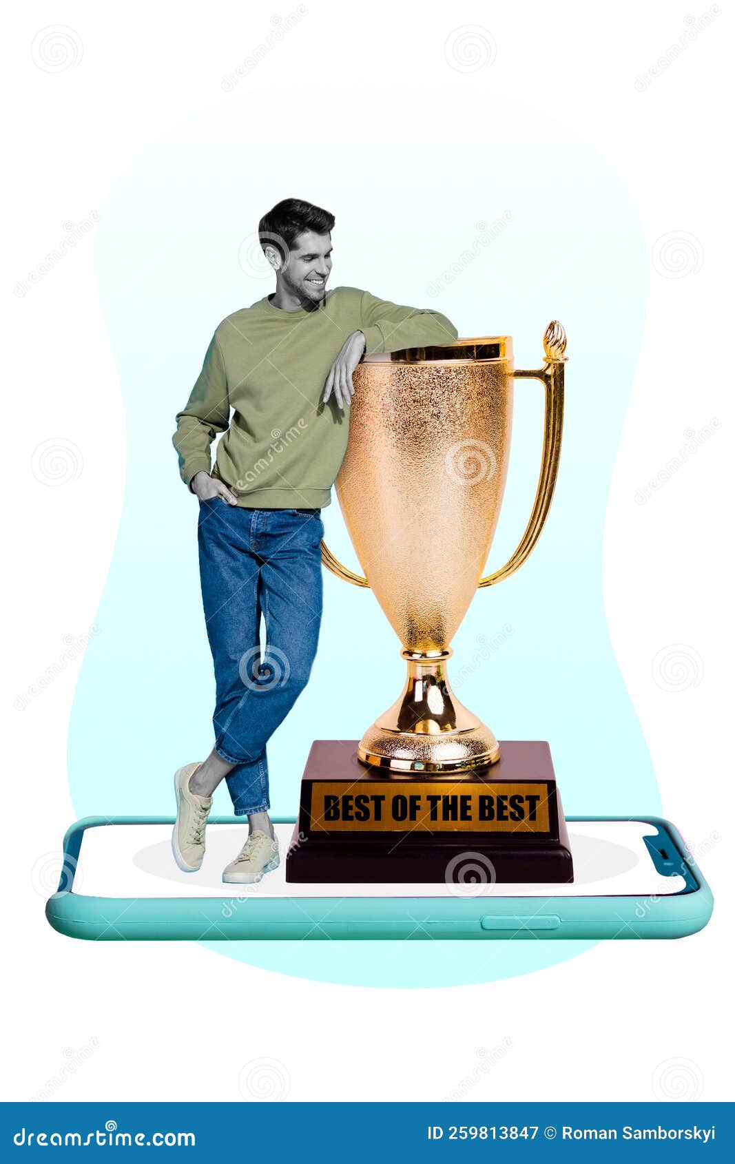 Creative Template Graphics Image of Happy Smiling Guy Getting Best of ...