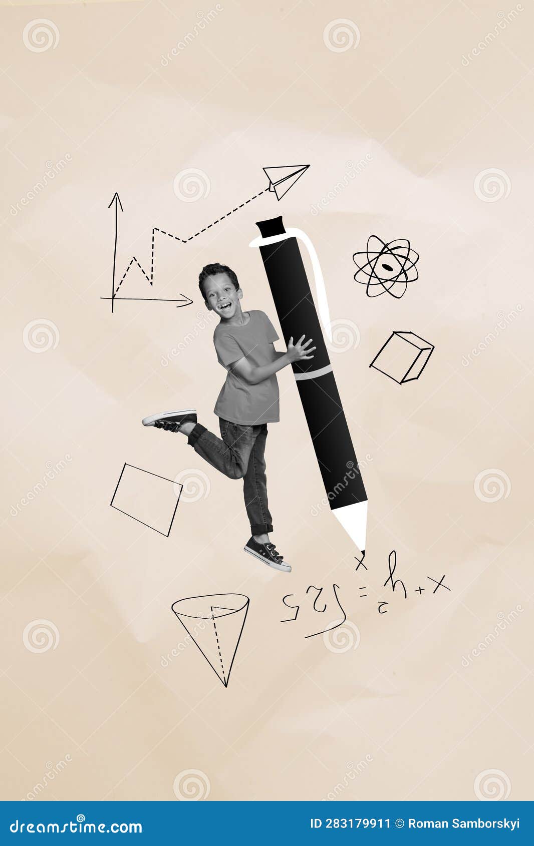 Creative Template Magazine Collage of Small Kid Pupil Using Pencil ...