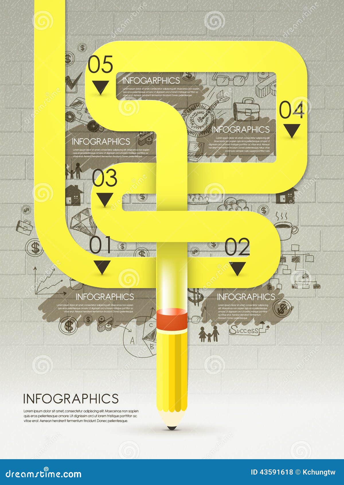 Creative Template With Pencil Drawing Yellow Flow Chart Infographic ...