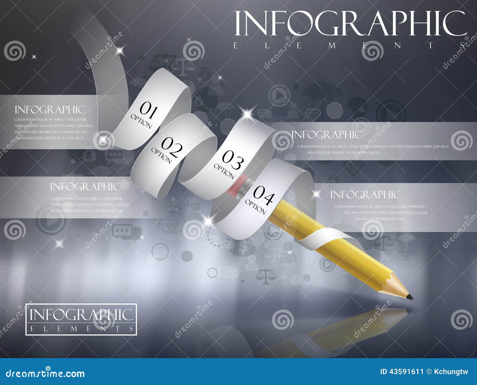 Creative Template with Pencil and Ribbon Flow Chart Infographic Stock ...